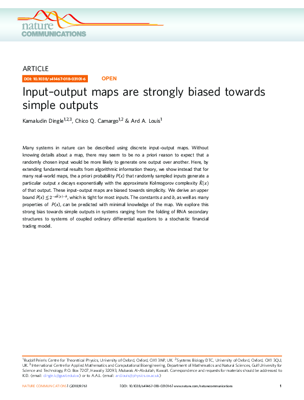(PDF) Input–output maps are strongly biased towards simple outputs