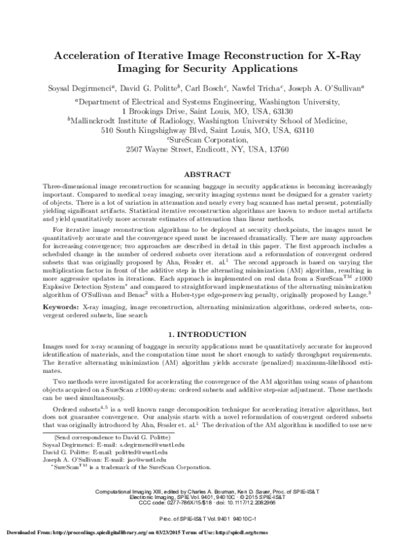 Pdf Acceleration Of Iterative Image Reconstruction For X Ray Imaging For Security Applications