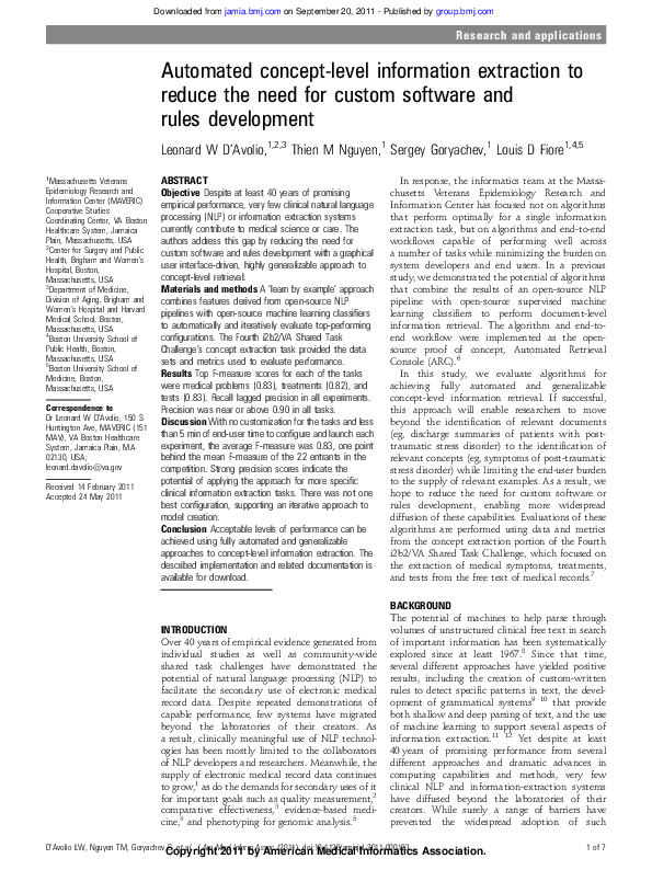 (PDF) Automated concept-level information extraction to reduce the need for custom software and ...