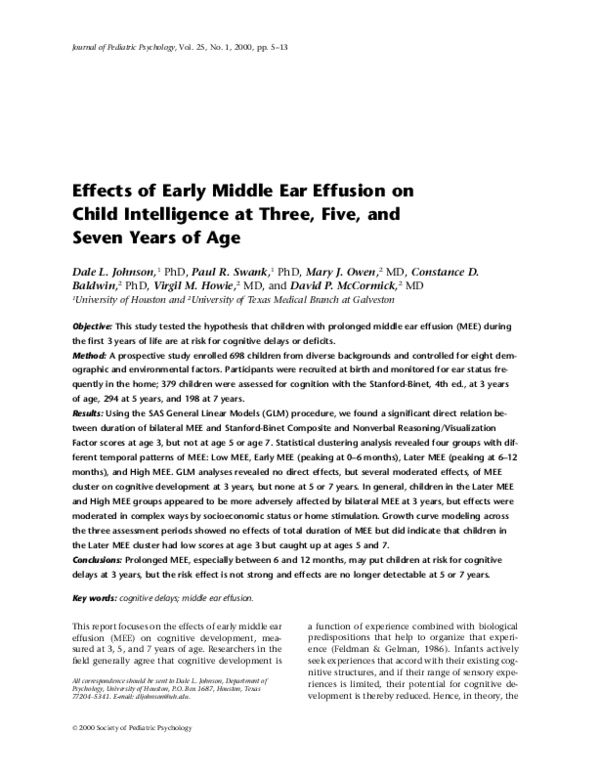 (PDF) Effects of Early Middle Ear Effusion on Child Intelligence at ...