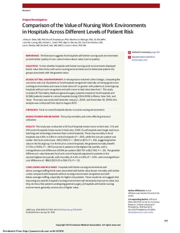 (PDF) Comparison of the Value of Nursing Work Environments in Hospitals ...