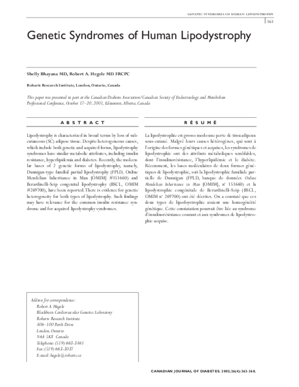 (PDF) Genetic Syndromes of Human Lipodystrophy