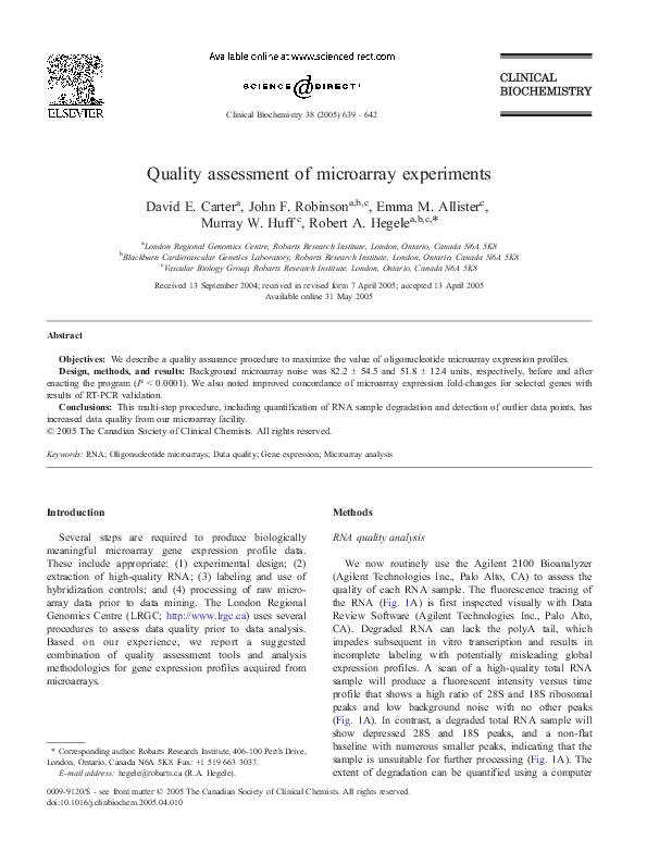 Pdf Quality Assessment Of Microarray Experiments