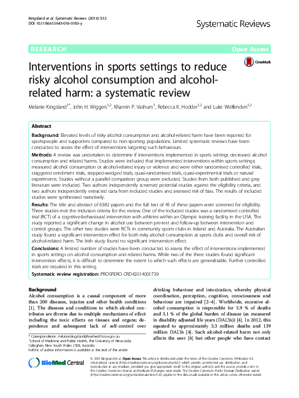 (PDF) Interventions in sports settings to reduce risky alcohol ...