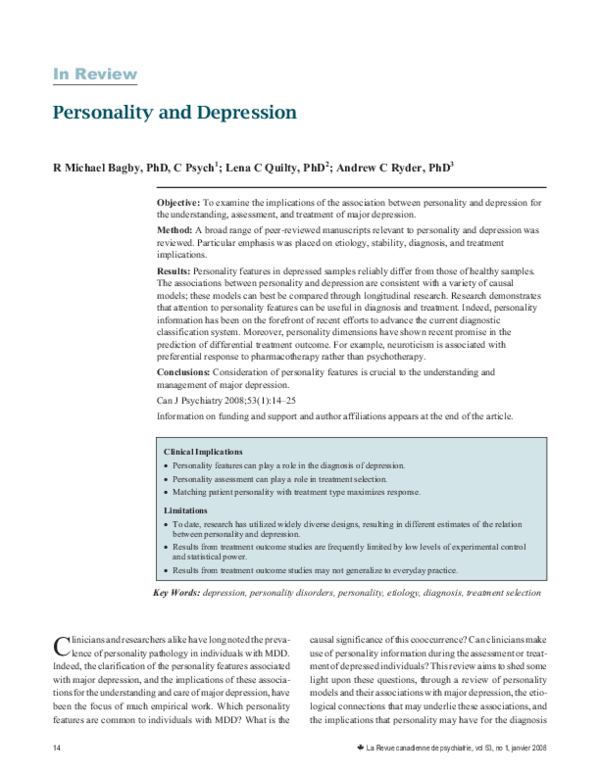 (PDF) Personality and depression
