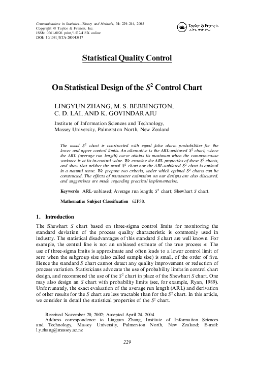 Pdf On Statistical Design Of The S 2 Control Chart