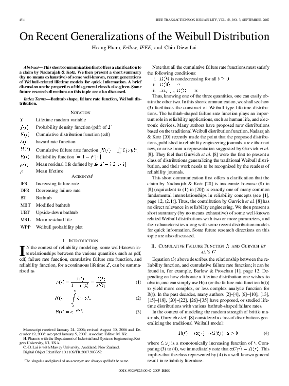 (PDF) On Recent Generalizations of the Weibull Distribution