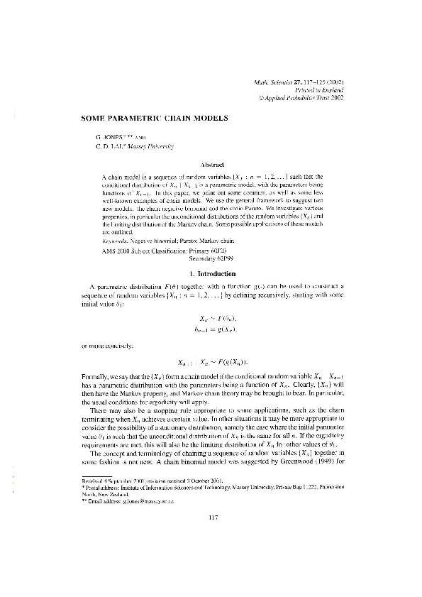 (PDF) Some parametric chain models