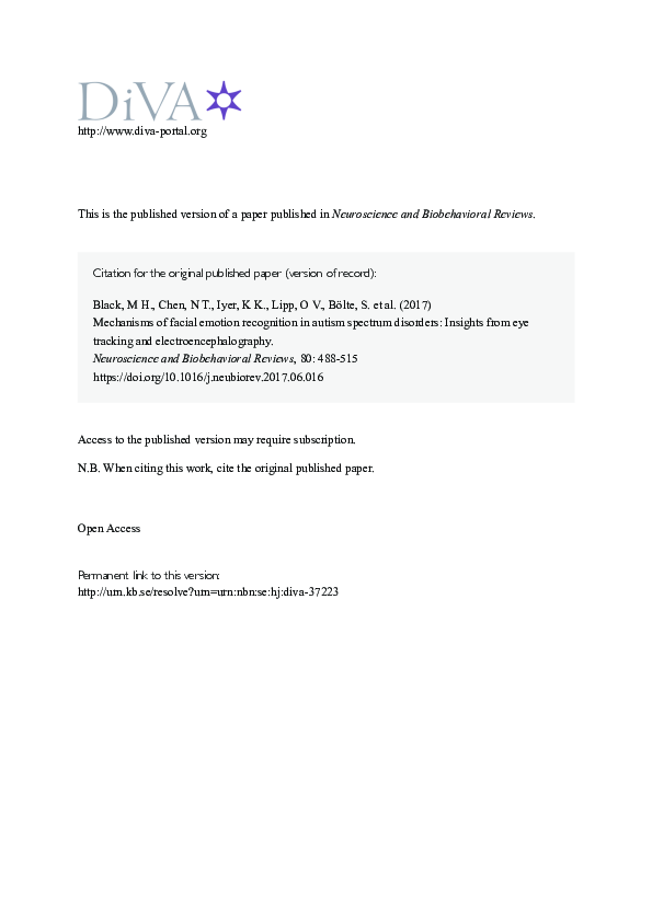(PDF) Mechanisms of facial emotion recognition in autism spectrum ...
