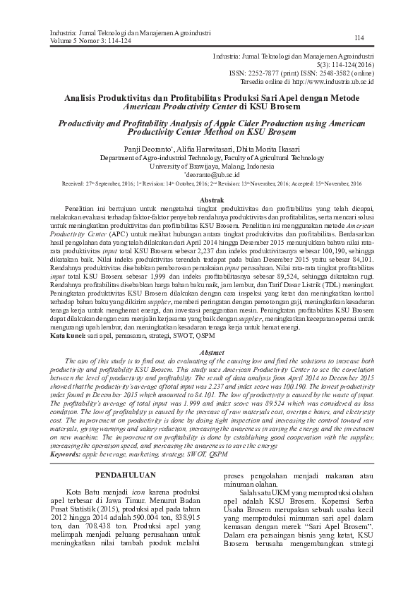 (PDF) Productivity and Profitability Analysis of Apple Cider Production ...