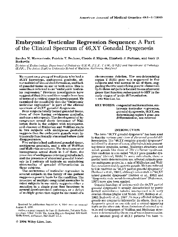 (PDF) Embryonic testicular regression sequence: A part of the clinical ...