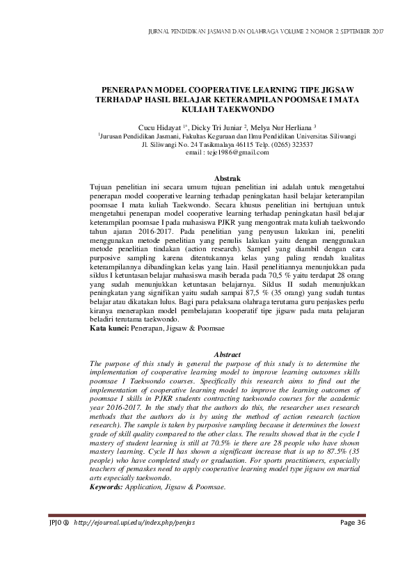 (PDF) Penerapan Model Cooperative Learning Tipe Jigsaw Terhadap Hasil Belajar Keterampilan ...