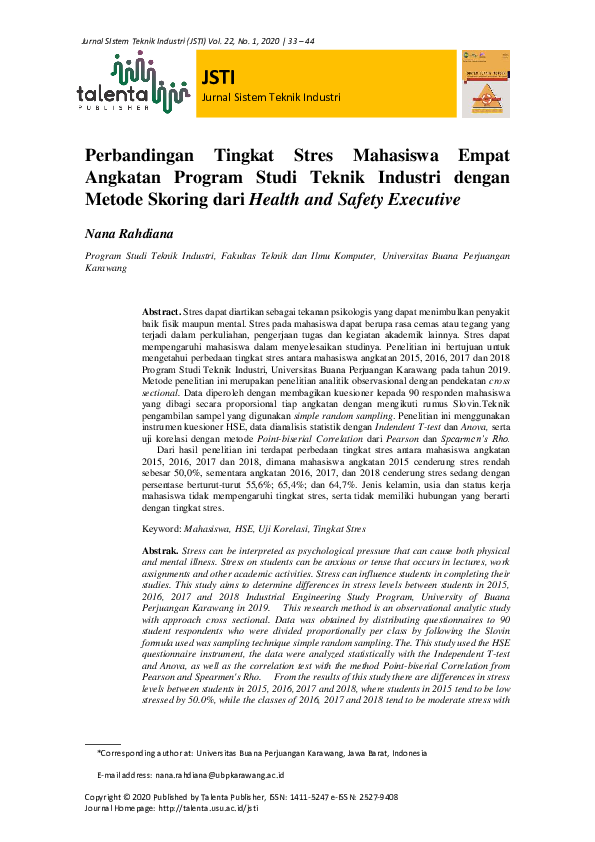 (PDF) Perbandingan Tingkat Stres Mahasiswa Empat Angkatan Program Studi ...