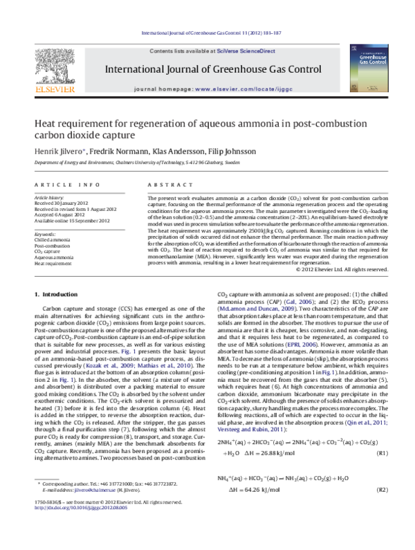 (PDF) Heat requirement for regeneration of aqueous ammonia in post ...