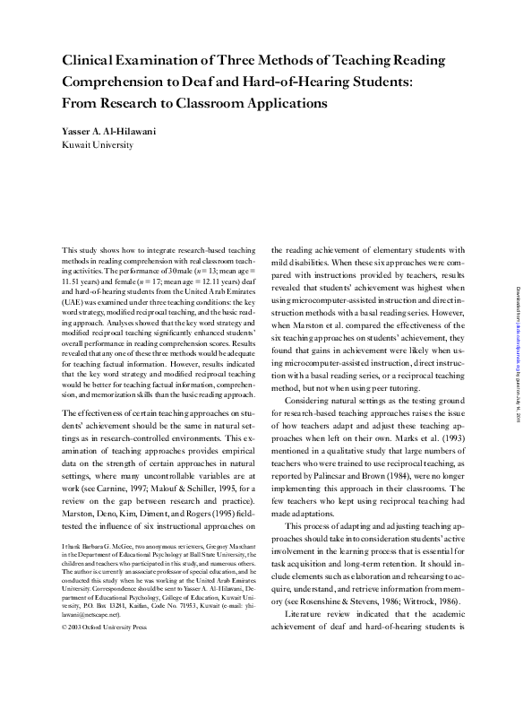 (PDF) Clinical Examination of Three Methods of Teaching Reading ...