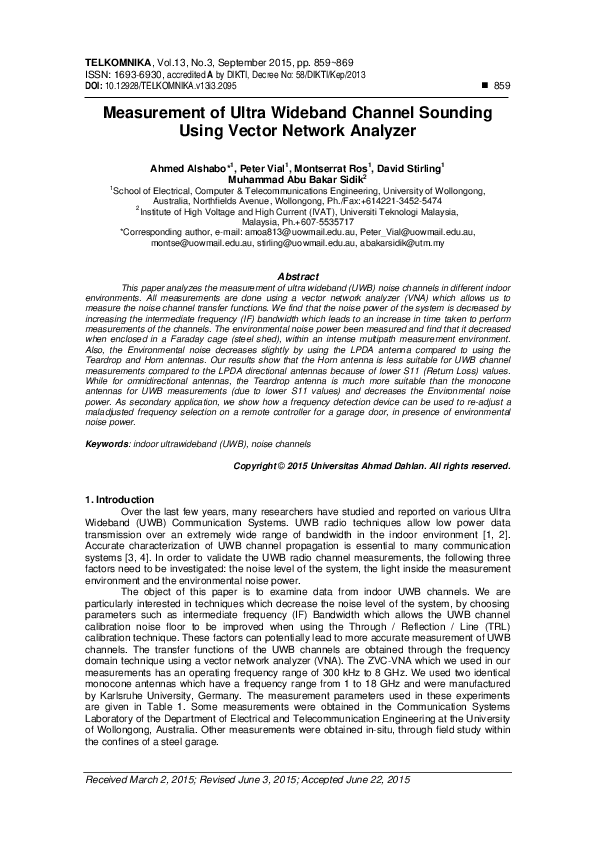 (PDF) Measurement of Ultra Wideband Channel Sounding Using a Vector Network Analyzer