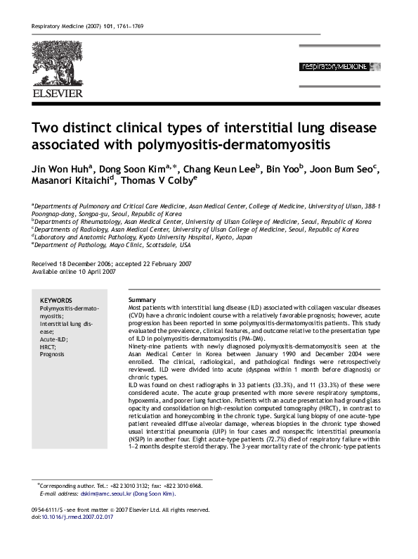(PDF) Two distinct clinical types of interstitial lung disease associated with polymyositis ...