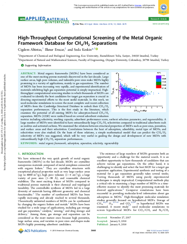 (PDF) High-throughput Computational Screening of the MOF Database for ...