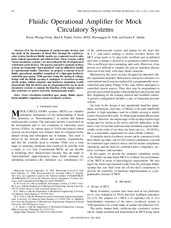 (PDF) Fluidic operational amplifier for mock circulatory systems