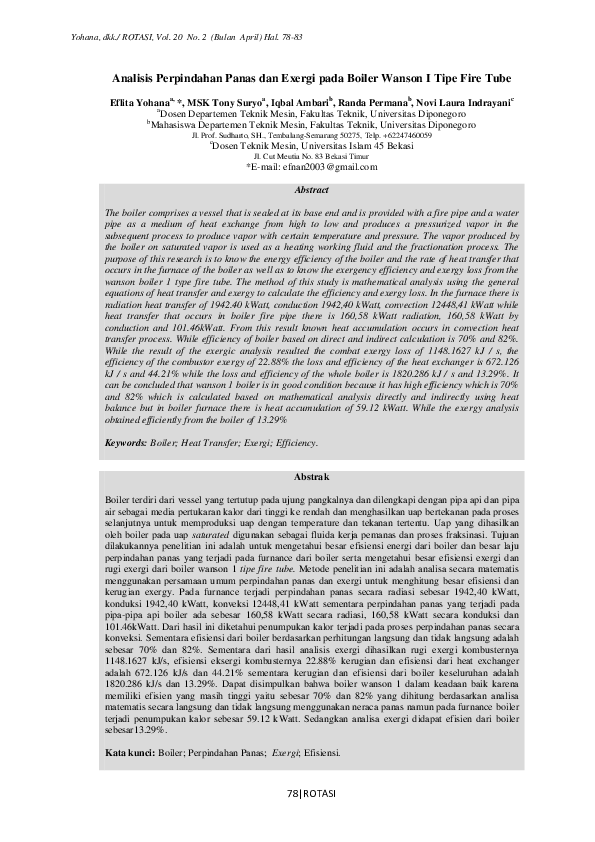 (PDF) Analisis Perpindahan Panas dan Exergi pada Boiler Wanson I Tipe ...