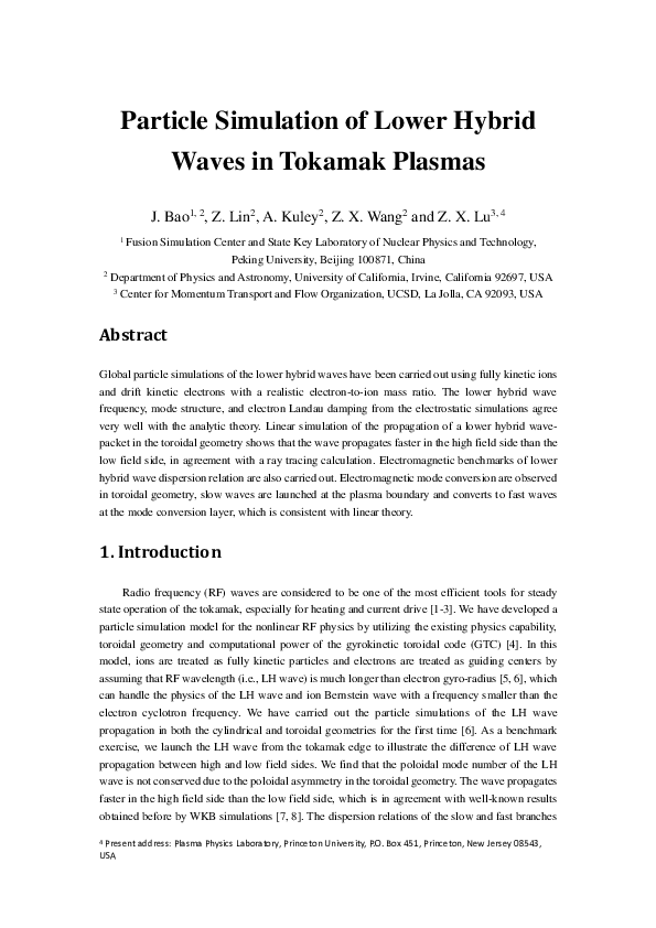 Pdf Particle Simulation Of Lower Hybrid Wave Propagation In Fusion