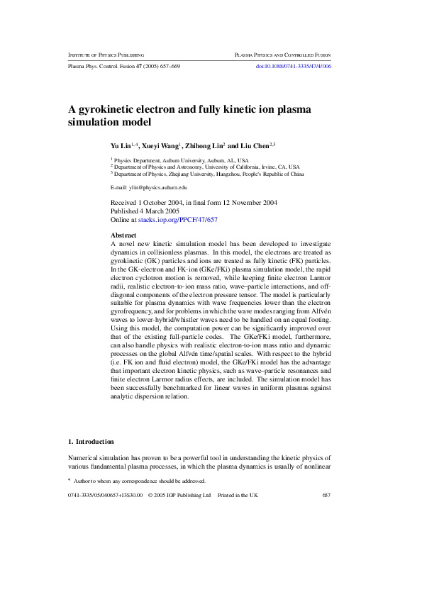 (PDF) A gyrokinetic electron and fully kinetic ion plasma simulation model
