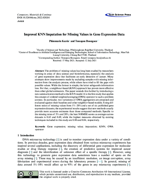 (PDF) Improved KNN Imputation for Missing Values in Gene Expression Data (PDF) Improved KNN Imputation for Missing Values in Gene Expression Data