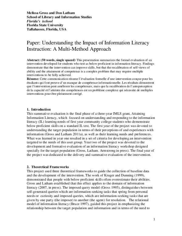 (PDF) Paper: Understanding the Impact of Information Literacy ...