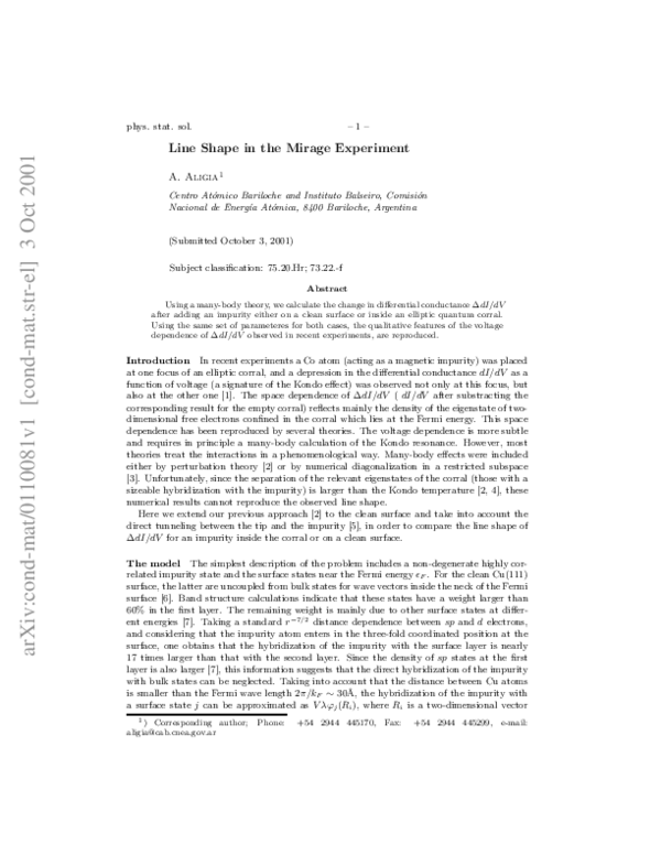 (PDF) Line Shape in the Mirage Experiment