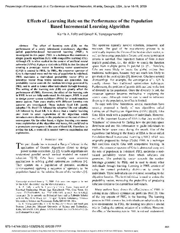Pdf Effects Of Learning Rate On The Performance Of The Population Based Incremental Learning 1653
