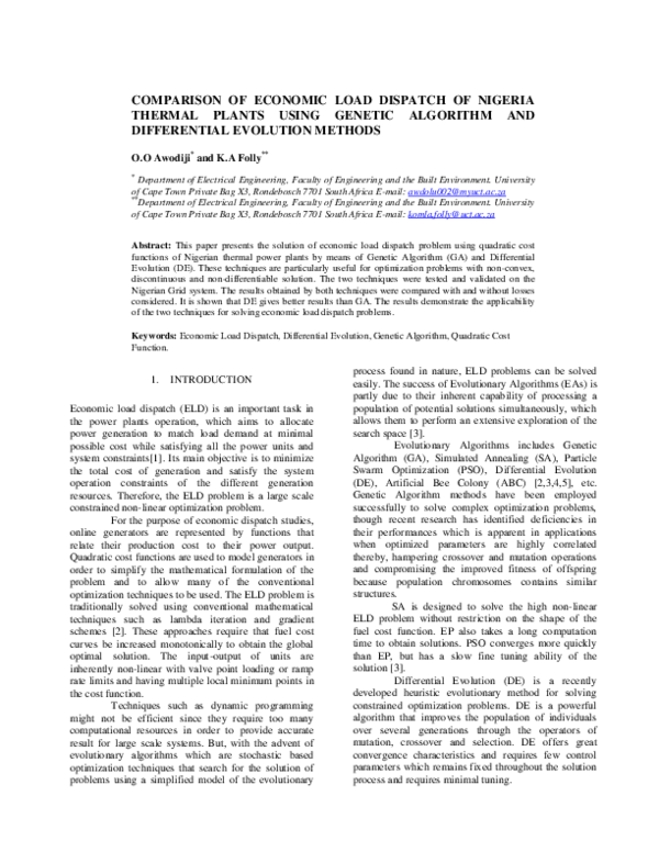 Comparison Of Economic Load Dispatch Of Nigeria Thermal Plants Using Genetic Algorithm And