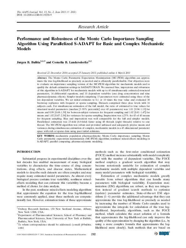 (PDF) Performance and Robustness of the Monte Carlo Importance Sampling Algorithm Using ...