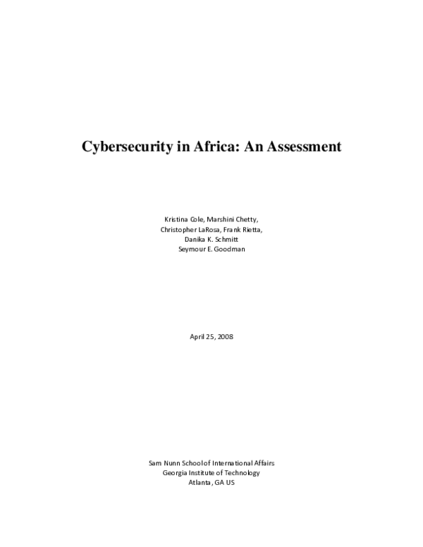 (PDF) Cybersecurity in Africa: An Assessment