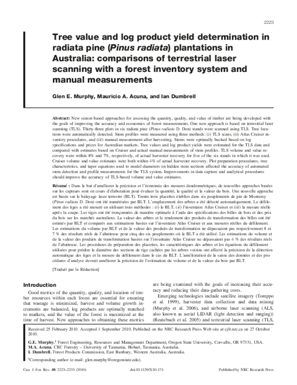 (PDF) Comparative Analysis of TLS and Manual Measurements in Radiata Pine