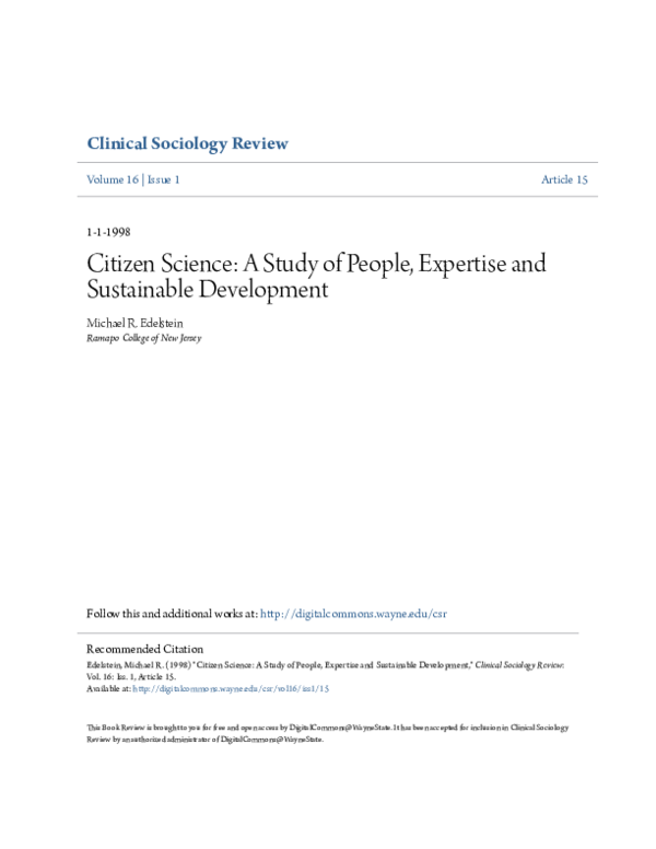 (PDF) Citizen science: a study of people, expertise and sustainable ...