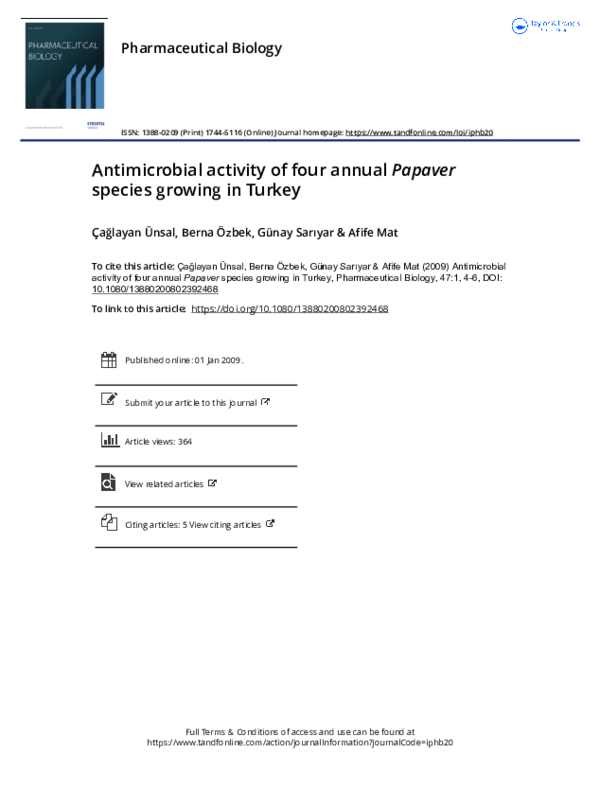 (PDF) Antimicrobial activity of four annual Papaver species growing in ...