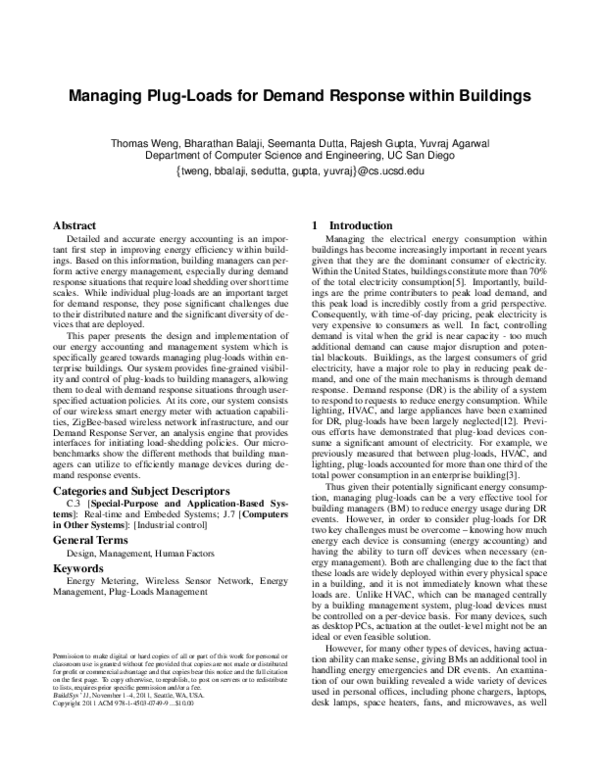 (PDF) Managing plug-loads for demand response within buildings