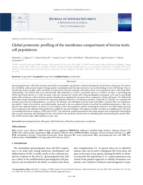 (PDF) Global proteomic profiling of the membrane compartment of bovine ...