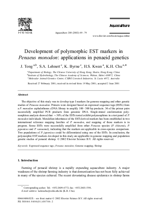 (PDF) Development of polymorphic EST markers in Penaeus monodon ...