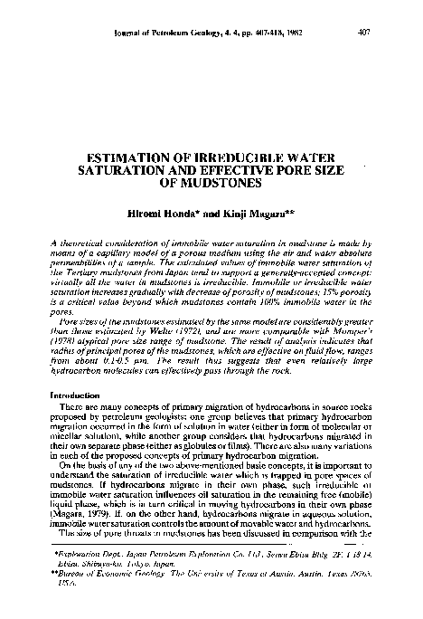 (PDF) Estimation of Irreducible Water Saturation and Effective Pore Size of Mudstones | Hiromi ...