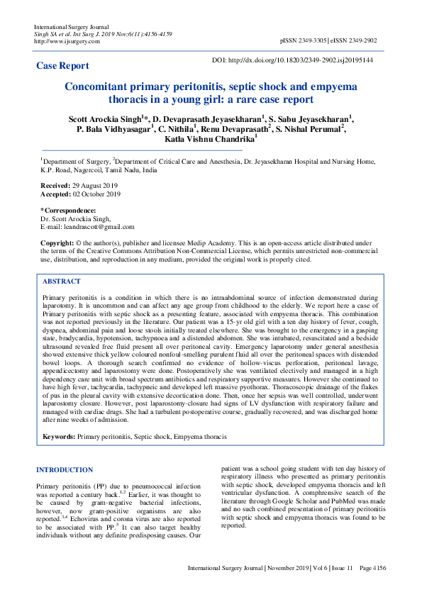 (PDF) Concomitant primary peritonitis, septic shock and empyema ...