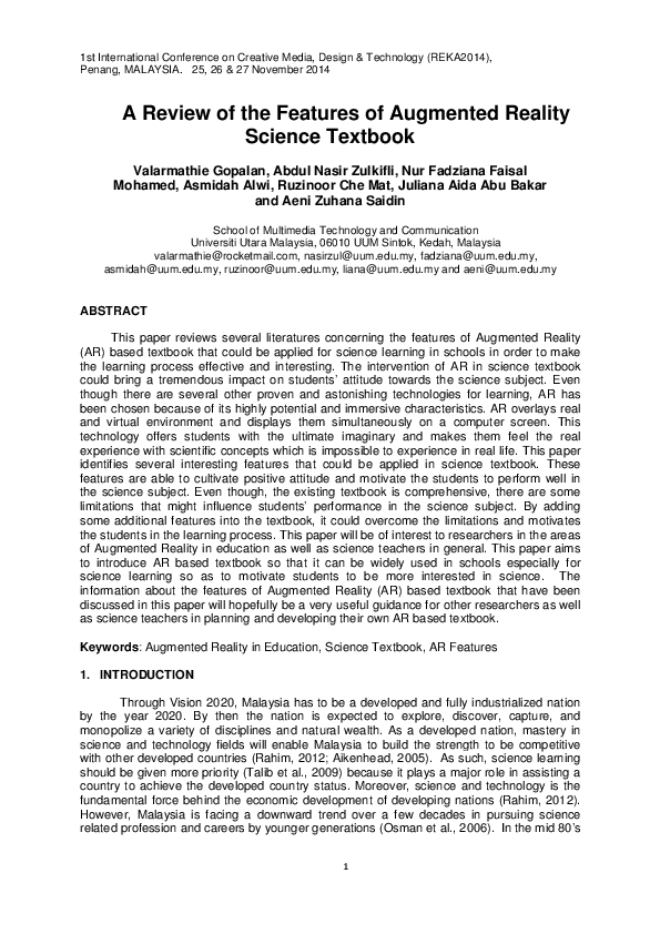 (PDF) A Review of the Features of Augmented Reality Science Textbook