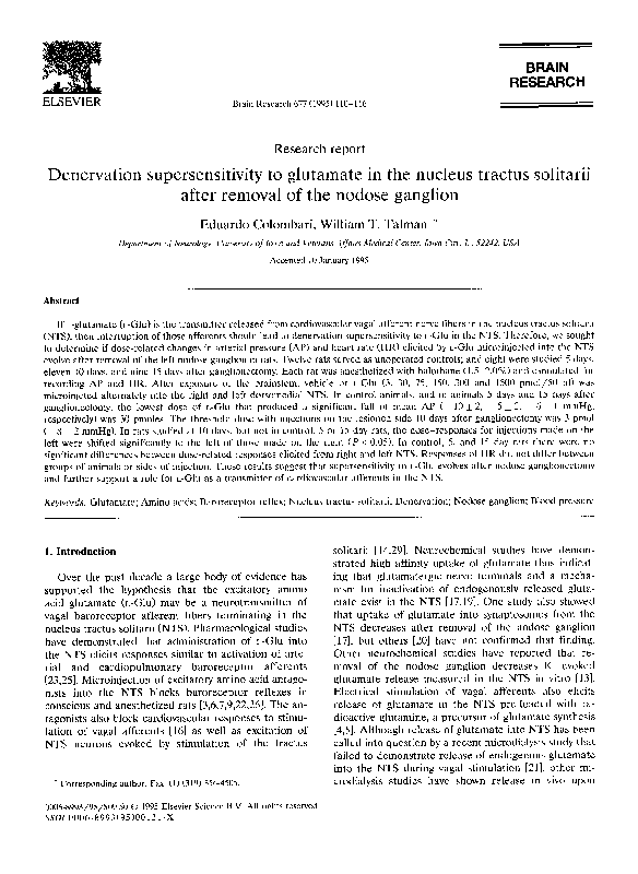 (PDF) Denervation supersensitivity to glutamate in the nucleus tractus ...