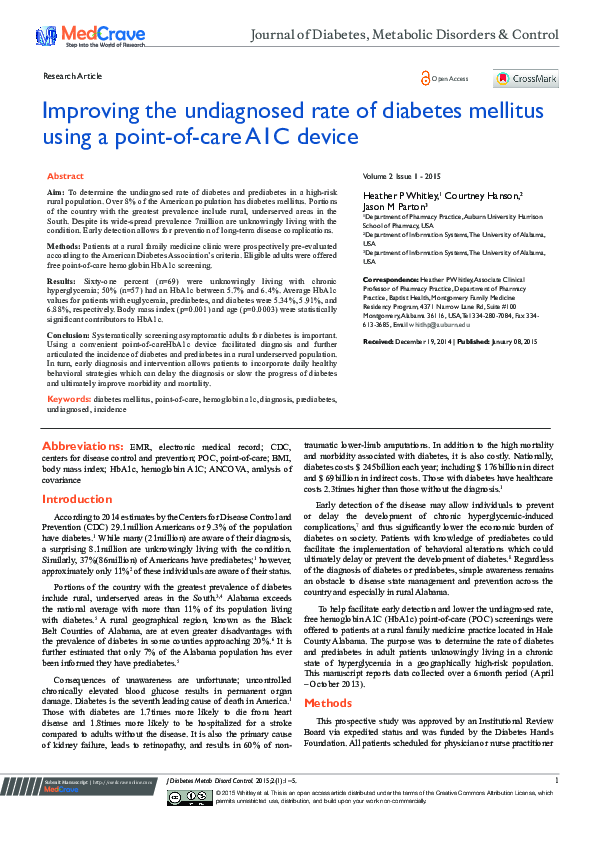 (PDF) Improving the Undiagnosed Rate of Diabetes Mellitus Using a Point ...