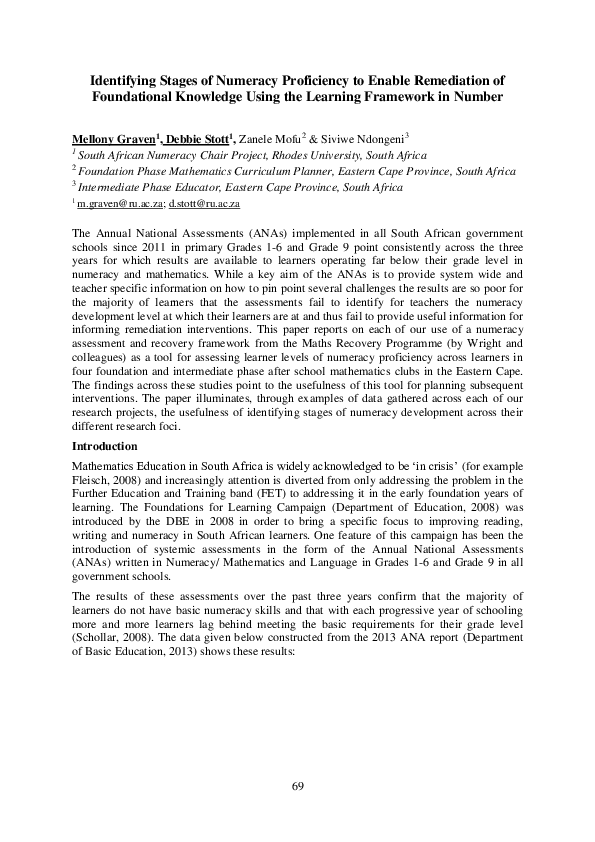 (PDF) Identifying Stages of Numeracy Proficiency to Enable Remediation of Foundational Knowledge ...