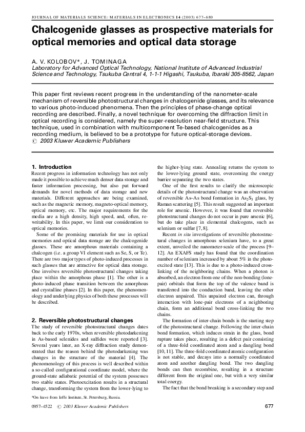(PDF) Chalcogenide glasses as prospective materials for optical ...