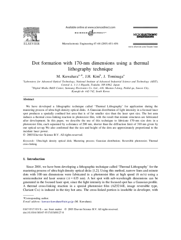 (PDF) Dot formation with 170-nm dimensions using a thermal lithography ...