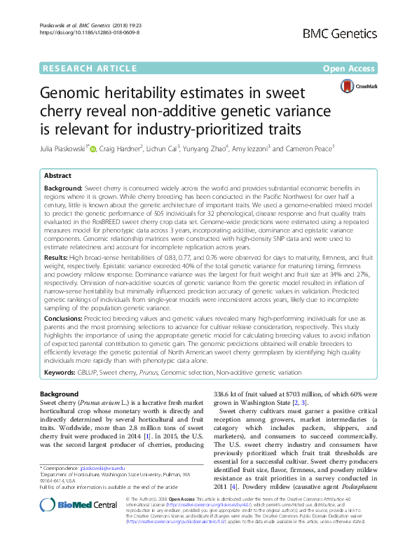 (PDF) Genomic heritability estimates in sweet cherry reveal non ...