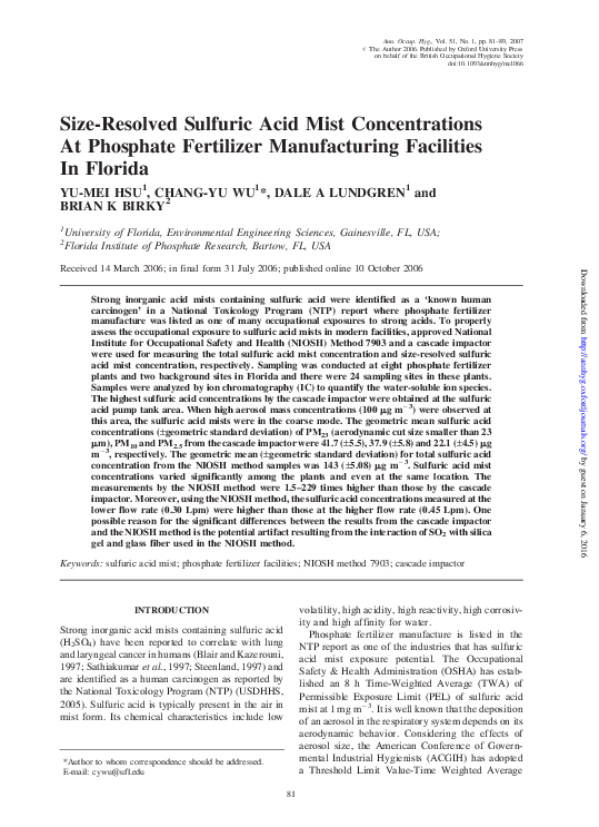 (PDF) Size-Resolved Sulfuric Acid Mist Concentrations At Phosphate ...