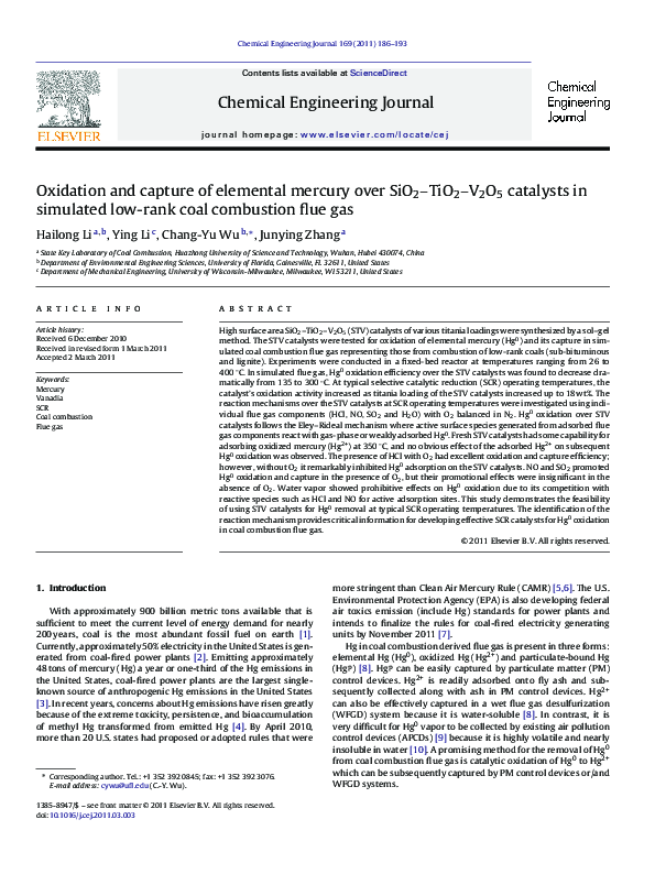 (PDF) Oxidation and capture of elemental mercury over SiO2–TiO2–V2O5 ...